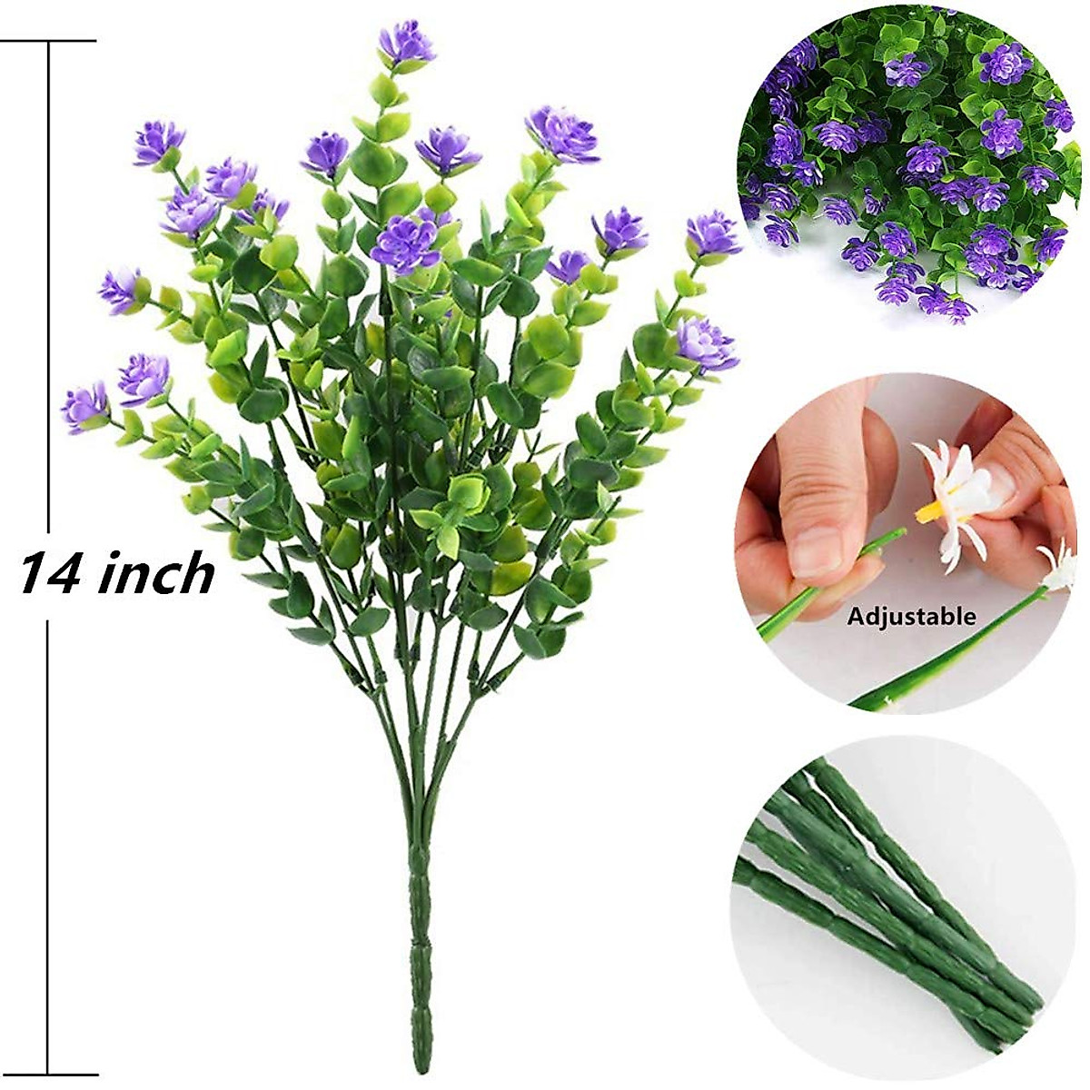 ZWYOQI 8 Bundles Artificial Flowers Outdoor UV Resistant Fake Plastic Plants Faux Greenery Shrubs Indoor Outside Hanging Planter Home Kitchen Office Wedding Garden Décor (Purple/8pcs)