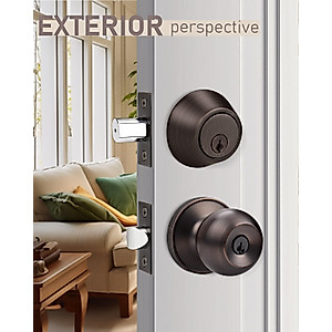 Exterior Deadbolt and Door Knob Set, Oil Rubbed Bronze Entry Door Locksets with Single Cylinder Deadbolt, 3 Pack Keyed Alike Door Lockset with Over 250000 Cycles