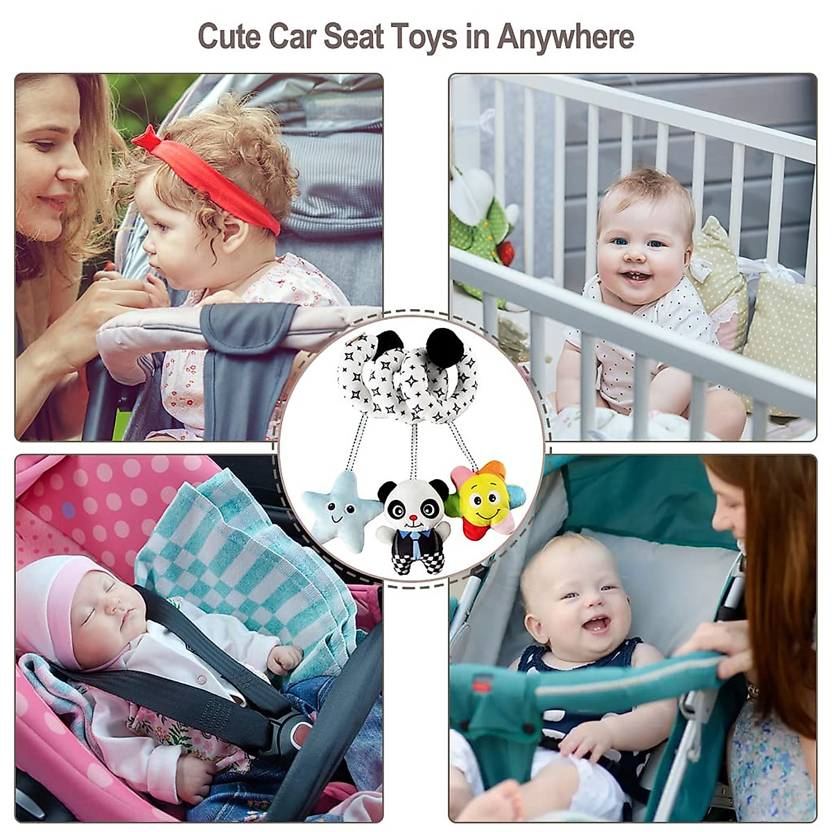 AIPINQI Spiral Stroller Toys, Infants Spiral Activity Toys Comfortable Pram Crib Plush Toy for Boys Girls Spiral Hanging Toys for Car Seat, Panda