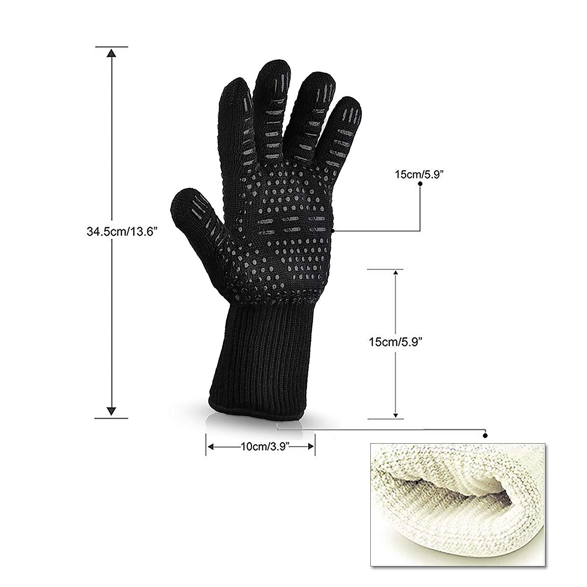 UlikeLF Protective Grilling Mitts BBQ Gloves Heat Resistant Cooking Gloves Non-Slip Silicone Kitchen Grill Glove for Barbecue, Baking, Cutting Black