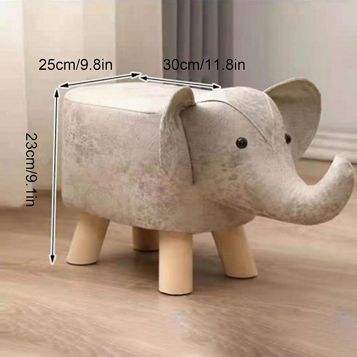 Animal Footstools, Cartoon Animal Shape Footstools, Cute Elephant Shaped Stool Ottomans, Mini Ottoman Furniture for Nursery, Bedroom, Playroom, and Living Room Decor, Multipurpose Small(Grey White)