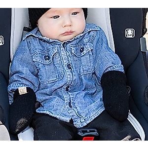 Infant Double Pom Beanie and Mittens Set - Diagonal Basketweave - Black