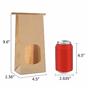 BagDream Bakery Bags with Window 50Pcs 4.5x2.36x9.6 Inches Kraft Brown Paper Bags with Window, Tin Tie Tab Lock, for Bakery, Cookie, Coffee Bean, Party Favor, Snack