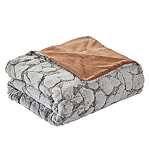 FY FIBER HOUSE Super Soft Rabbit Faux Fur Fleece Throw Blanket Thick Luxurious Faux Fur Plush Warm Fuzzy with Stone Pattern for Bed Sofa, 60"X80", Cappuccino