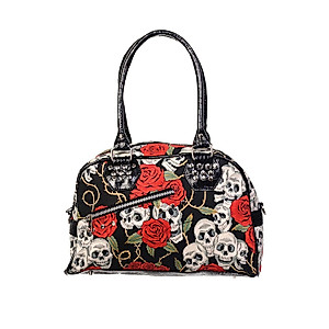 Lost Queen Women's Canvas Handbag Skulls & Roses - Alternative Purse Gothic Shoulder Bag