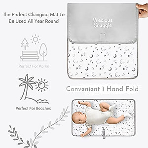 Precious Snuggle Portable Diaper Changing Pad | Waterproof Foldable Baby Changing Mat - Unisex Lightweight Changing Pad - Large Surface - Small & Compact | Double Wipeable Sides (Shooting Stars)