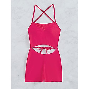 WDIRARA Women's Criss Cross Backless Ruched One Piece Swimsuit Monokini Swimwear Watermelon Pink M