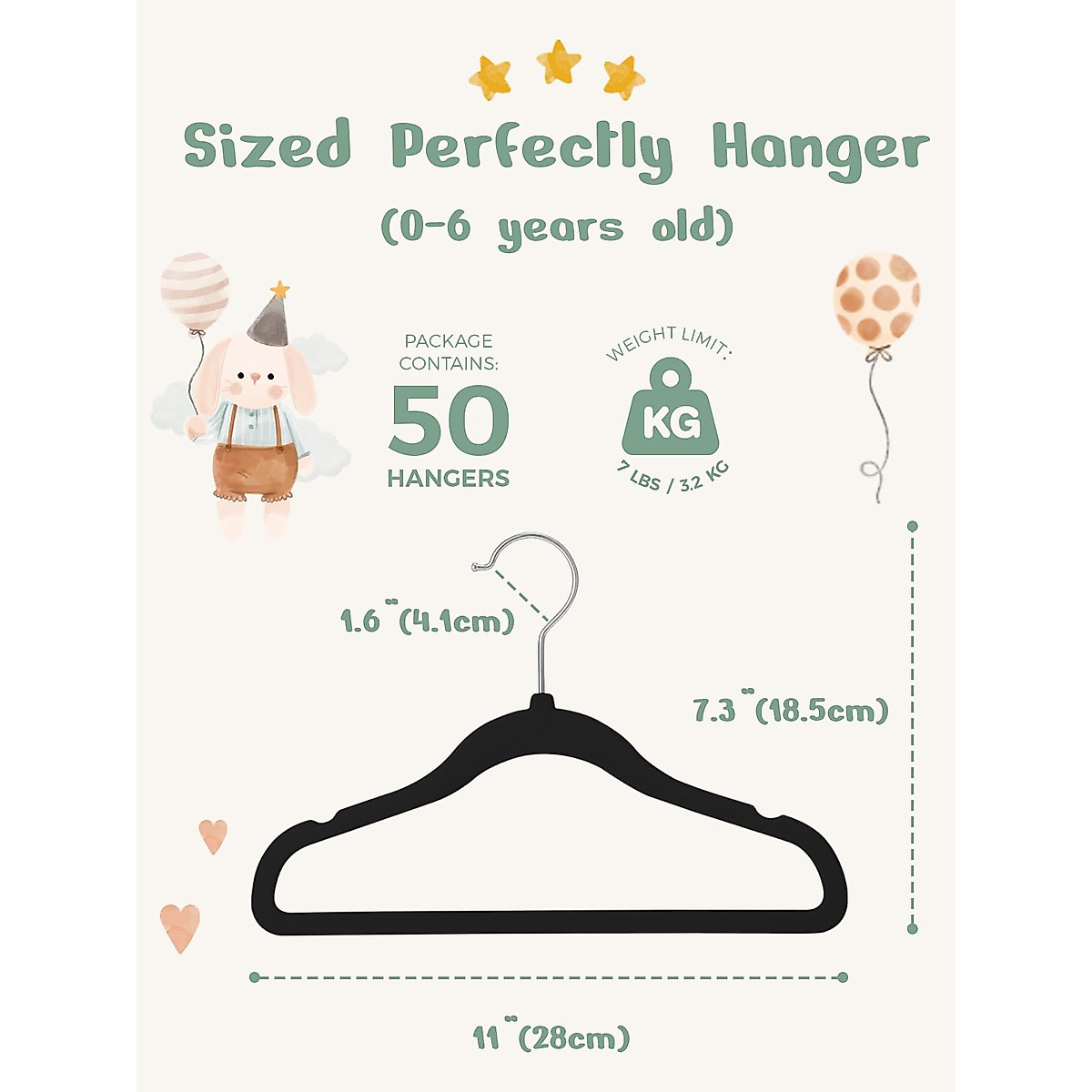 HOUSE DAY Velvet Baby Hangers 50 Pack, Premium Children's Hangers for Baby, Infant & Toddler Clothes, Durable Non Slip Baby Felt Hangers Black, 11 Inch Baby Hangers for Closet, Ideal for Everyday Use
