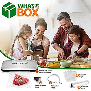 NutriChef PKVS Sealer | Automatic Vacuum Air Sealing System Preservation w/Starter Kit | Compact Design | Lab Tested | Dry & Moist Food Modes | Led Indicator Lights, 12", Silver