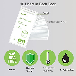 Qvin Small Slow Cooker Liners, BPA free and Easy Clean-Up Cooking Bags, Fit 0.65QT small Slow Cooker and mini crockpot, 10Pieces