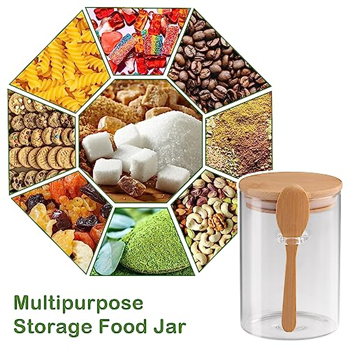 Set of 4 Airtight Glass Jars with Bamboo Lids and Spoons - 20oz Decorative and Durable Borosilicate Glass Canisters Perfect for Storing Coffee Beans,Tea,Flour,Sugar,Nuts,Candy,Bath Salts and More