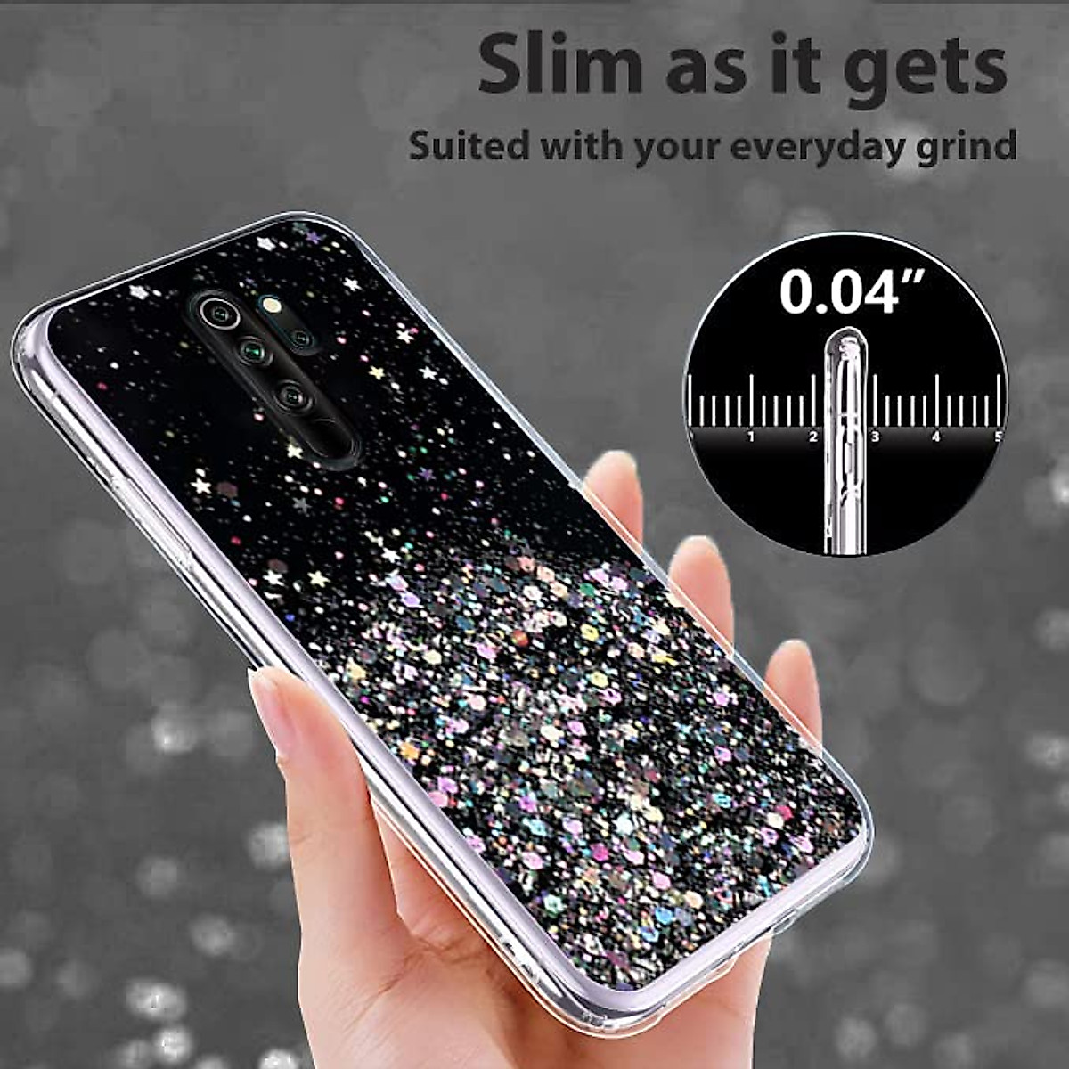 Compatible with Redmi Note 8 Pro Case Glitter Clear Green,for Xiaomi Redmi Note 8 Pro Phone Case Silicone Transparent Soft TPU Women Girls Shockproof Protective Slim Cover (Black)