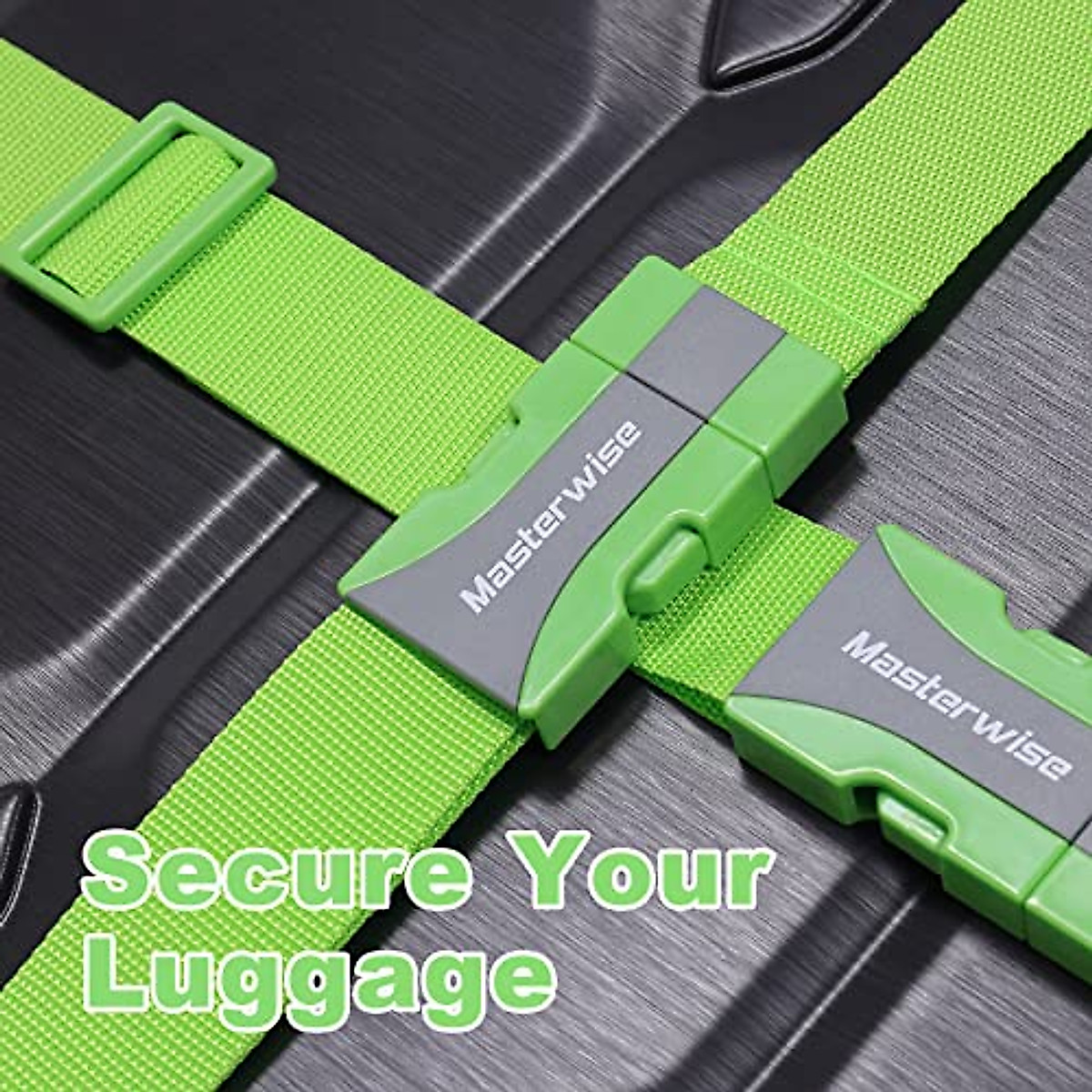 Masterwise Luggage Straps, 79” Adjustable Luggage Straps for Suitcases TSA Approved Travel Belt Suitcase Strap to Keep Your Suitcase Secure While Traveling (Green, 2pcs)