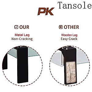 Rectangle Glass Coffee Table Metal Tube Legs End Table for Livingroom Tansole Black 39.4x23.7x17.7