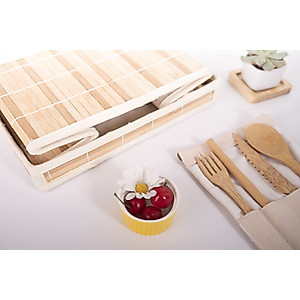 BEMIAO Foldable Bamboo Storage Organizer with Lid, Premium Fabric Wicker Bin, Storage Bin, Natural Basket for Closet, Nursery, Bedroom, Living Room, Light Brown