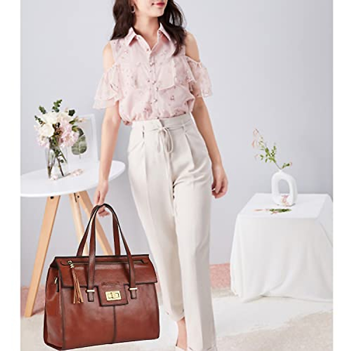 Banuce Vintage Full Grain Leather Purses and Handbags for Women Satchel Bag Fashion Ladies Office Work Bag