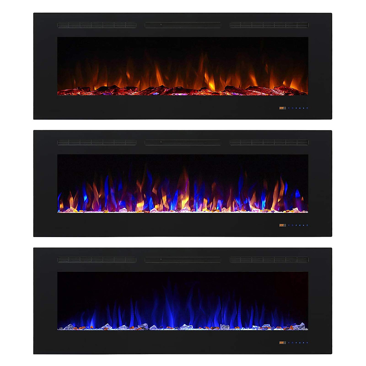 Valuxhome Electric Fireplace, 60 Inches in-Wall Recessed Fireplace Heater with Overheating Protection, Remote Control with Timer, Touch Screen, Logset & Crystal, 750/1500W, Black, 60" l21 h