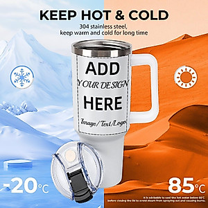 Personalized Tumbler with Handle|Custom Coffee Tumbler with Lid and Straw|Design Your Own Text/Photo Car Cup Holder|Stainless Steel Cup for Gym/Work/Travel Mug Gift for Women&Men(40oz)