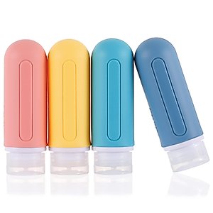4 Pack Silicone Travel Bottles,3oz Leak Proof Liquid Squeezable Refillable Portable Travel Accessories/Cosmetic Containers,BPA Free,Travel Size Bottles for Toiletries Shampoo Conditioner Lotion