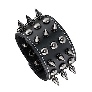 Manfnee Spike Rivet Studded Wristband Leather Punk Gothic Biker Wide Cuff Belt Bracelet Bangle