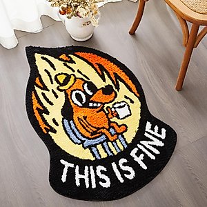 Ouyattle This is Fine Dog Rug, 2x3 Tufted Throw Rugs Non Slip Washable, Cute Funny Small Area Rugs for Bedroom Living Room Dorm, Cool Aesthetic Funky Shaggy Bathroom Rugs Funny Gift for her/him