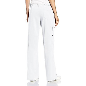 Xtreme Stretch Scrubs for Women, Drawstring Flare Leg Cargo Pant 82011, L, White