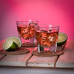 ECODESIGN-US Set of 4 Gibraltar Rocks Espresso Glasses - 4.5 ounce - for cortado coffee shots - w coasters