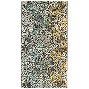 SAFAVIEH Evoke Collection 2'2" x 4' Grey/Ivory EVK230D Medallion Damask Non-Shedding Living Room Bedroom Accent Rug