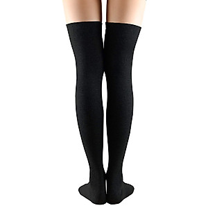 Women Non Slip Thigh High Socks Fashion Tube Stockings above Knee Cosplay Socks (One Size, A 1 Pack Black)