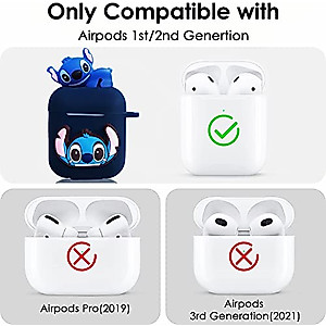 Stitch Case for Apple AirPods 1&2, 9 in 1 Accessories Set Protective Cover,3D Cartoon Case/Keychain/Carabiner/Metal dust Sticker/Anti-Lost Rope.The Best Gift