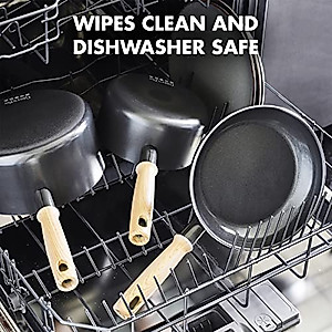 GreenPan Hudson Healthy Ceramic Nonstick, 9.5" and 11" Frying Pan Skillet Set, Vintage Wood Inspired Handle, PFAS-Free, Dishwasher Safe, Black