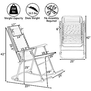 Goplus Folding Rocking Chair, Zero Gravity Rocking Camping Chair with Pillow & Armrests, Folding Lounge Rocker for Outdoor Beach Poolside Yard Garden Indoor