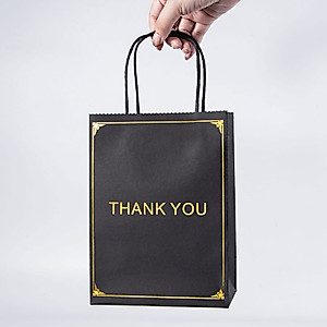Sdootjewelry Thank You Gift Bags 20 Packs, Small Gift Bags with Handles, Gold Foil Thank You Bags for Business Small 5.9''×3.1''×8.1'', Black Gift Bag for Birthday Wedding Party Shopping