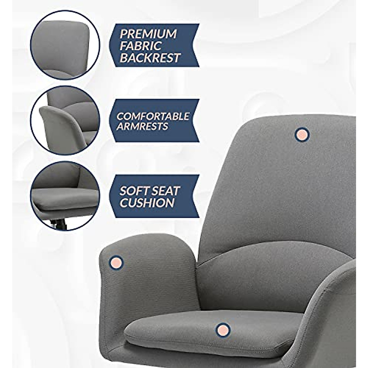 NOVIGO Upholstered Home Office Chair with Comfy Back Support for Conference Room Study Grey