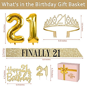21st Birthday Decorations for Her Include 21st Birthday Tiara and Finally 21 Sash , 21st Birthday Cake Topper and 21 Birthday candles, Gold 21 Balloons, 21st Birthday Gifts for Her Set (Gold)