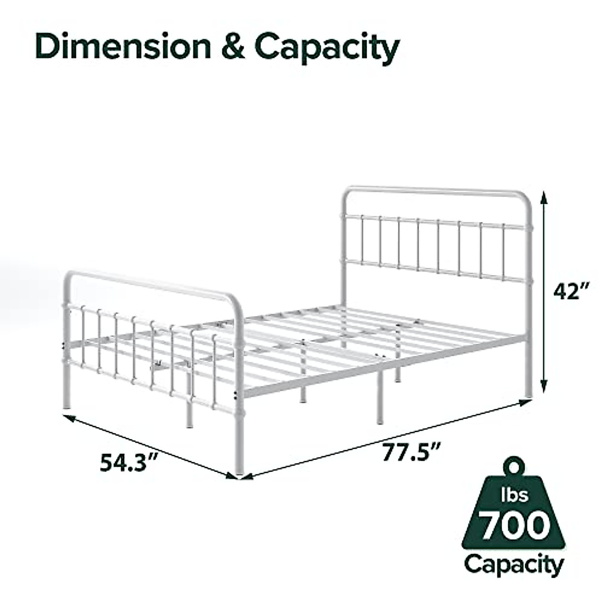 ZINUS Florence Metal Platform Bed Frame / Mattress Foundation / No Box Spring Needed / Easy Assembly, White, Full