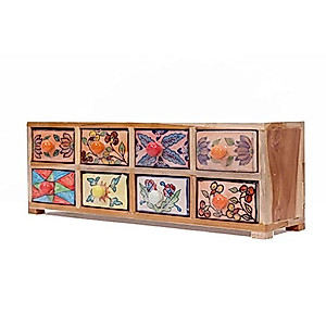 Tyagi-Export -8 Drawer Wide Ceramic Organizer Storage Cabinet Chest of Drawers Unique Pottery Wooden Drawer Box Drawers 10.5 x 3 x 7 Inch