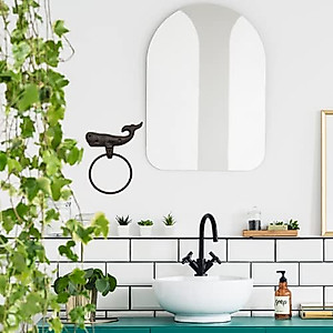 Cast Iron Nautical Whale Hand Towel Holder Ring, Wall Mounted Rings for Hanging Towels, Washcloths, and More, Rustic Coastal Bathroom Decor for Beach Houses, 8 Inches