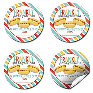 Valentine Hot Dog Themed Happy Valentine's Day Sticker Labels for Kids, 40 2" Party Circle Stickers by Amanda Creation, Great for Party Favors, Envelope Seals & Goodie Bags