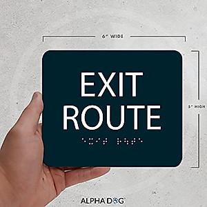 ALPHA DOG Exit Route Sign with Braille - ADA Compliant Tactile Exit Route Sign with Grade 2 Contracted Braille and Raised Text, 5x6 inch, UV Stable for Indoor or Outdoor Use, Made in the USA