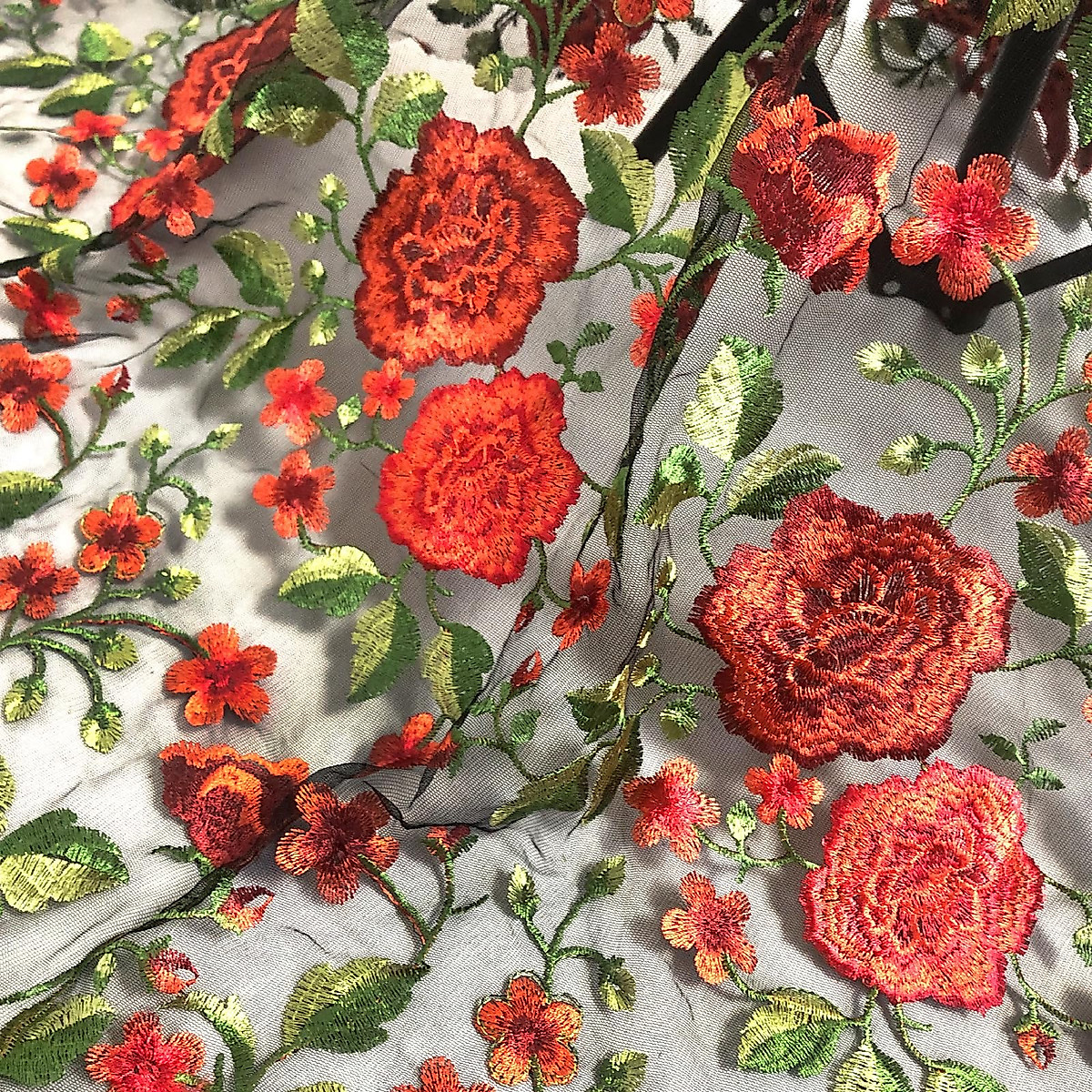 Buchuang DIY Design Fabric, Unique Black Mesh with Red Color Fabric, 71''x59'' is 1 Piece Premium Quality Perfect for Skirt & Dress Fashion, Cloth DIY, and Embroidery Lace Fabric Design(2Yards Black)