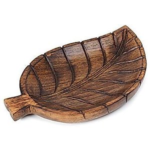 Earthly Home Wooden Decorative Leaf Design Serving Tray - Natural Finish - Size: 12 x 8 x 1 Inches - Intricate Detail with Hand Carving Creates a Truly Unique Furnishing Accent