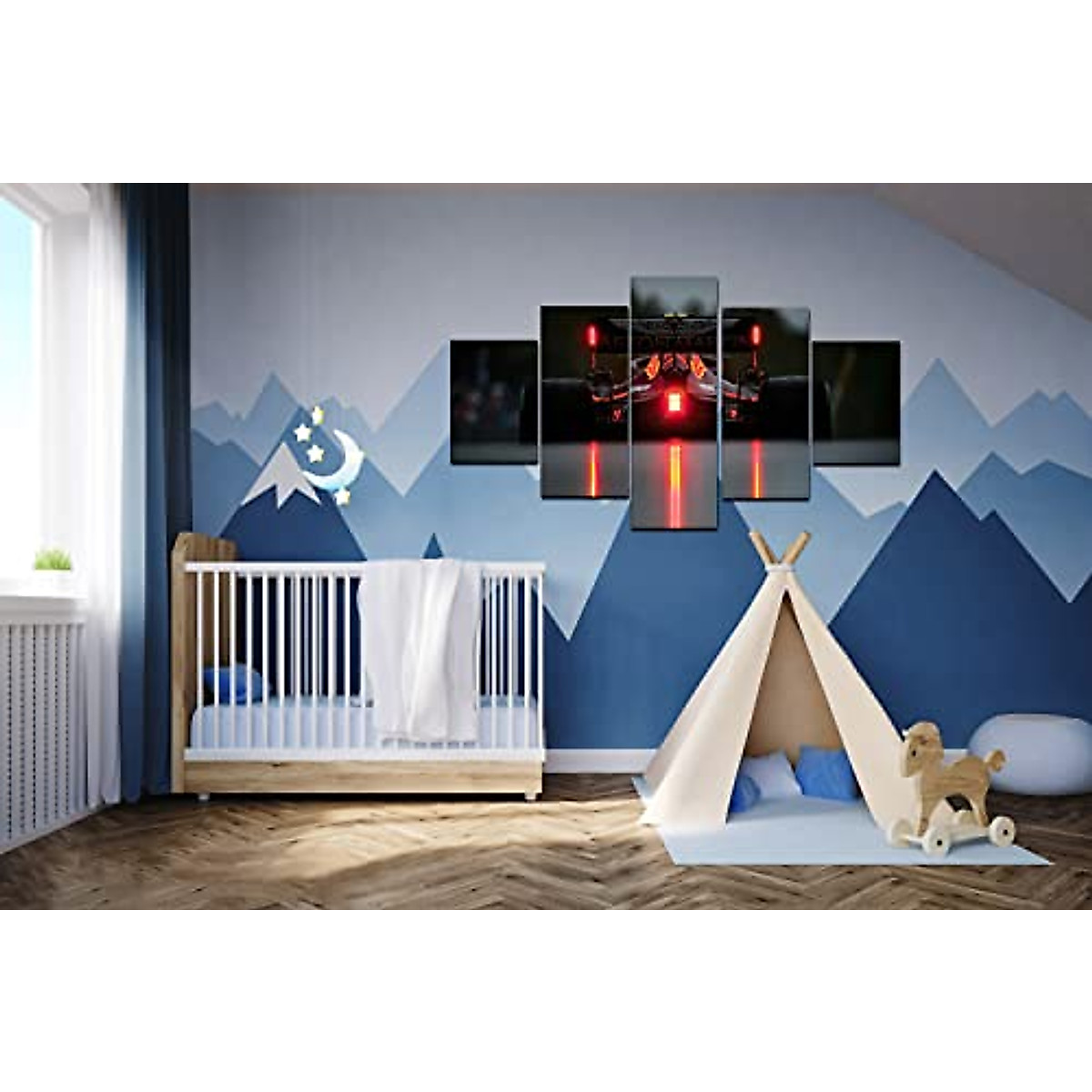 Red Bull F1 HD Printed Car Art Painting 5 Piece Sports Car Pictures Printed on Canvas Painting Wall Art for Living Room Decor Bedroom Racing Cart Modern Home Painting - 50''Wx 24''H (Without Frame)