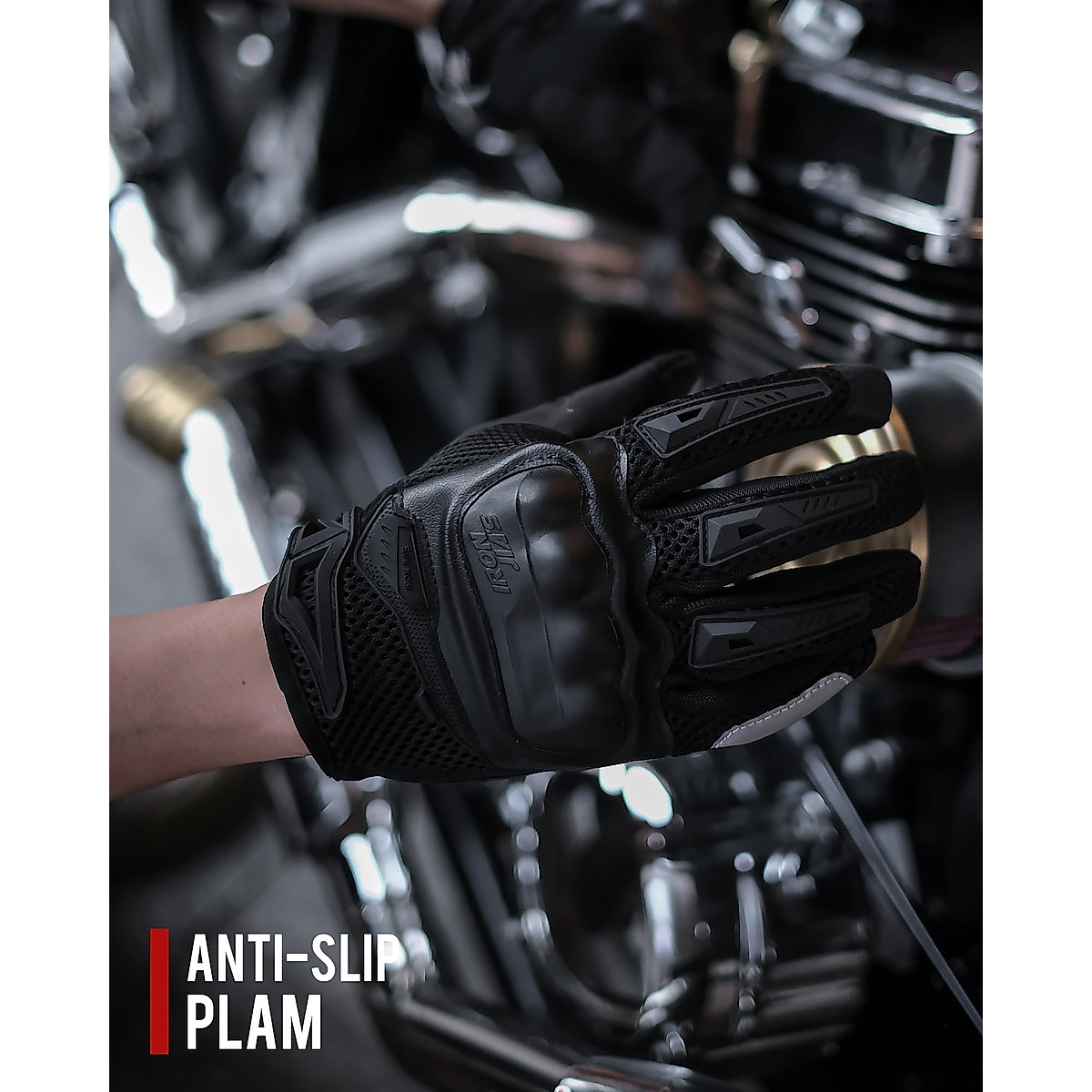 IRON JIA'S Motorcycle Gloves for Men and Women - Motorbike Powersports Racing Gloves with Hard Knuckle Touchscreen for BMX ATV MTB Riding (Black XL)