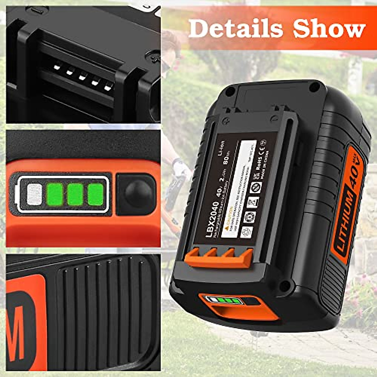 40 Volt MAX 2.0Ah Lithium Battery Replacement for Black and Decker 40V Battery,Compatible with All Power 40V Black and Decker Power+ Tools