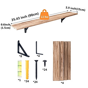 Long Floating Shelves for Books,Wall Hanging Bookshelf Set of 4,Rustic Wall Mount Book Shelf Wood Extra Large for Livingroom Bedroom Kitchen Bathroom Home Office Decor,36 Inches(Carbonized Black)