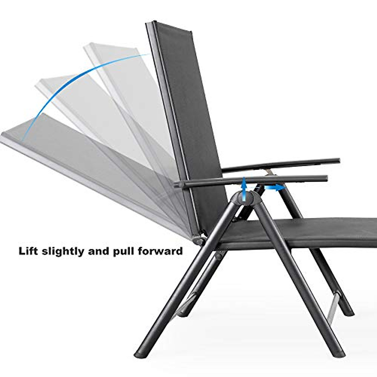 Nuu Garden Folding Chaise Lounge Chairs for Outside, Beach Chair Lounge Chair with Steel Frame and Breathable Textile Fabric for Beach, Yard, Pool and Patio, Grey