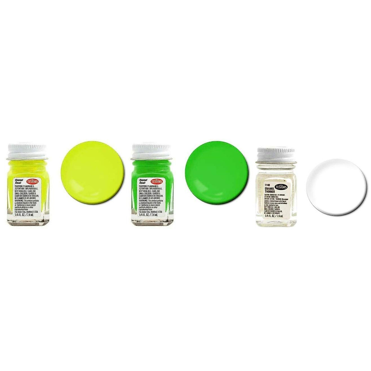 Testors Fluorescent Enamel Paint Variety, Orange, Yellow, Blue, Pink, Green, and Thinner 1/4 oz (Pack of 11) - with Make Your Day Paintbrushes