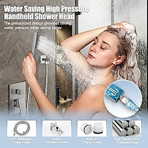 Gabrylly Shower System Brushed Nickel, Rain Shower head with handheld Shower Spray Combo, Rainfall Shower Faucet Set Complete, High Pressure 10" Stainless Steel Shower Valve Set