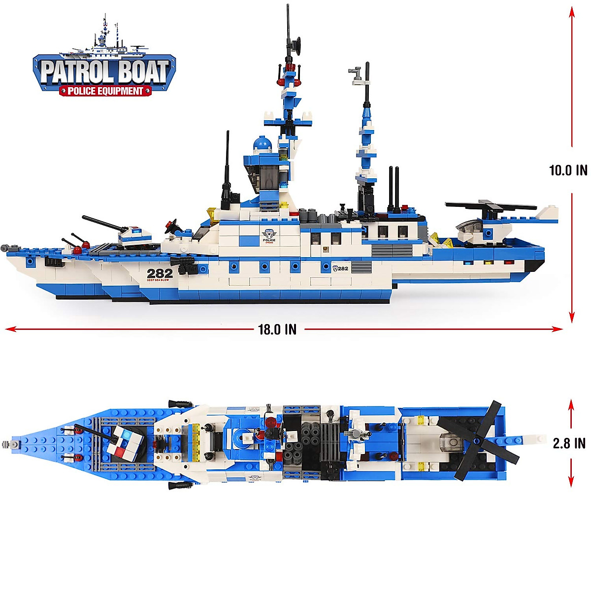 EP EXERCISE N PLAY 1169 Pieces Police Ship Building Blocks Kit with Cop Car Helicopter Patrol Boat for Boys and Girls Age 6-12